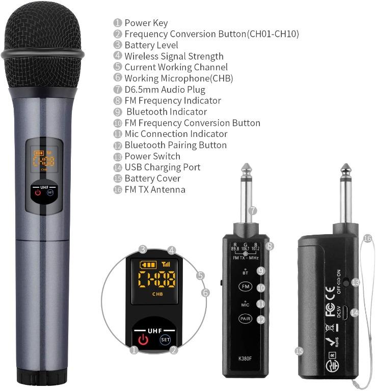 Kithouse K380F Wireless Microphone Karaoke Microphone Wireless Mic with ...