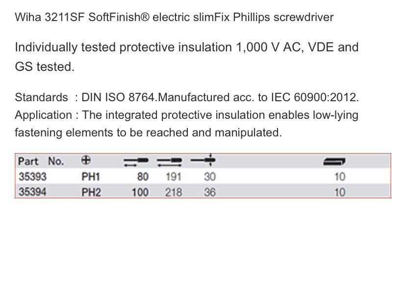 Wiha 3211SF SoftFinish® electric slimFix Phillips screwdriver ...