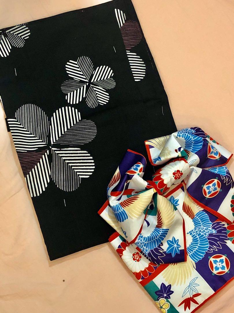 Brand New Yukata Black Based Floral Pattern Traditional Design Japan ...