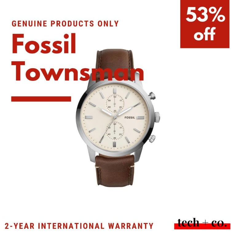 Fossil FS5350 Townsman Leather Chronograph Cream Dial Watch, Men's ...