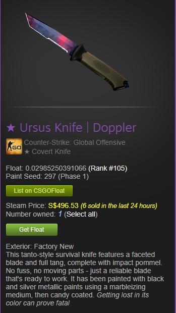 CSGO URSUS KNIFE DOPPLER PHASE 1 RANK 105 IN THE WORLD, Video Gaming ...
