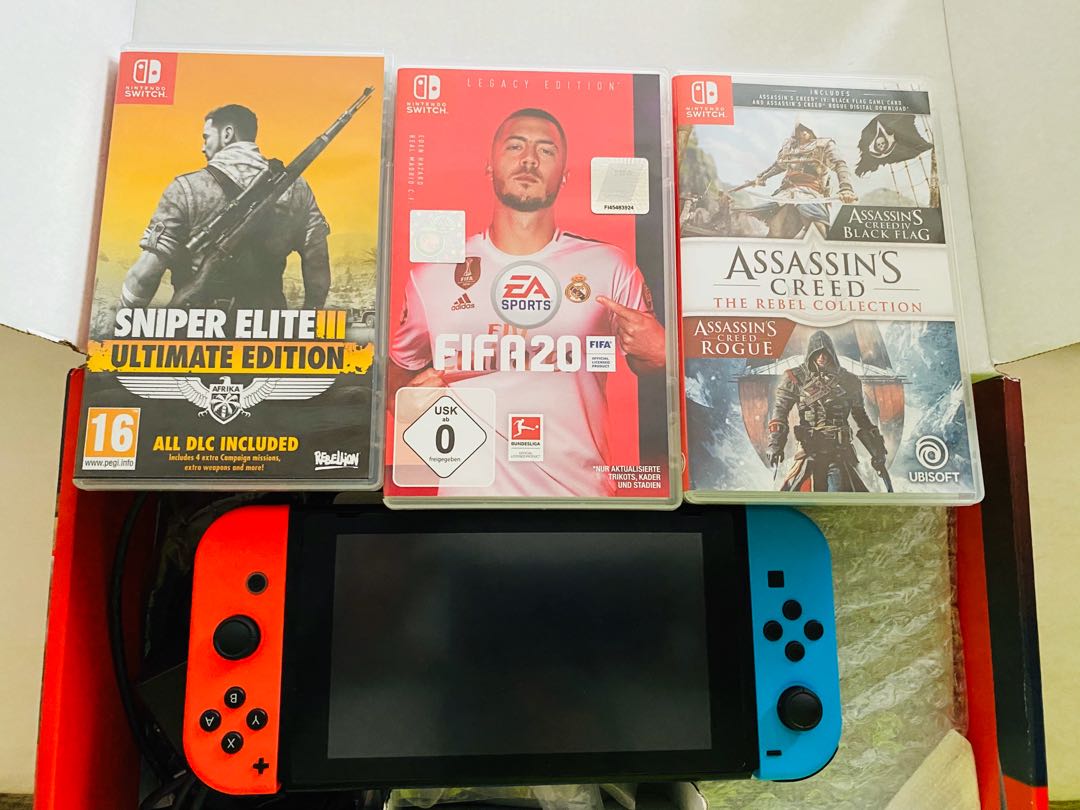 Nintendo Switch + 3 Games (1 unit), Video Gaming, Video Games, Nintendo ...