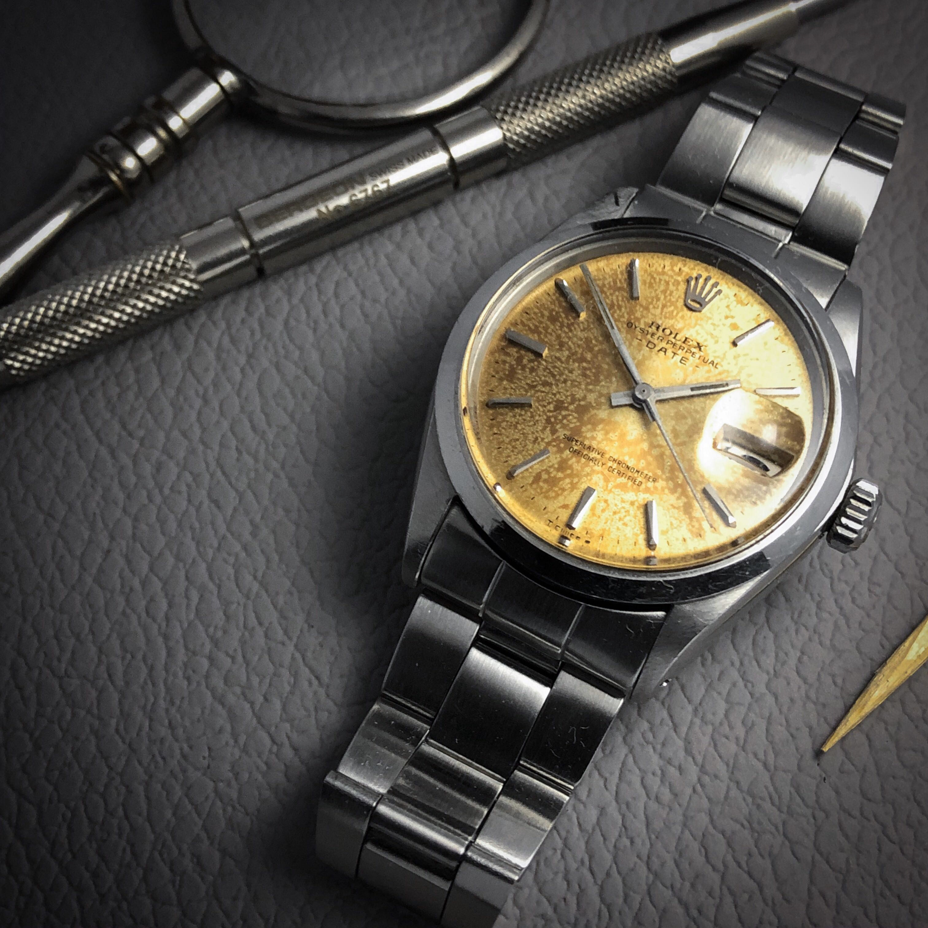 Rare 34mm Rolex Automatic 1500 OP Date with Crazed Amber Tropical Dial ...
