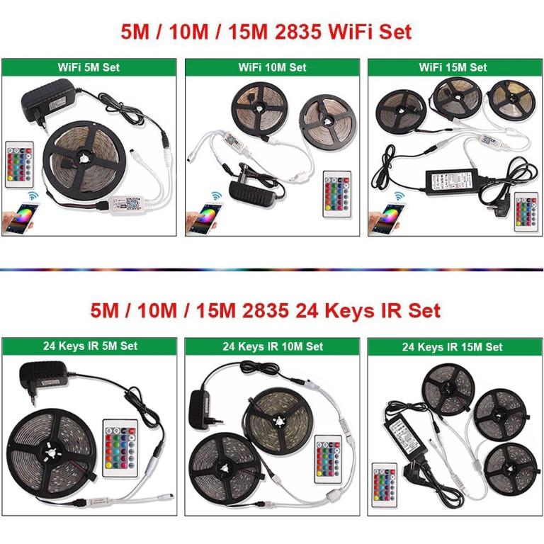 15m RGB LED Strip 2835 DC 12V Waterproof WiFi Flexible Diode Tape ...
