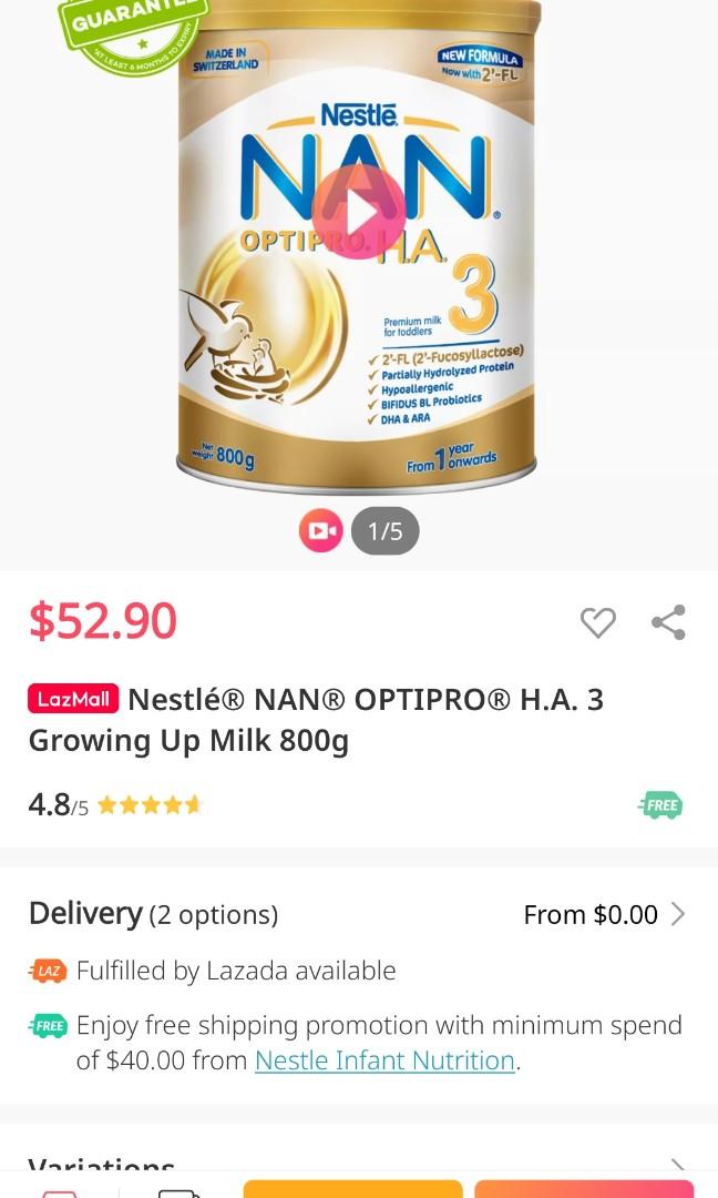 NESTLE NAN OPTIPRO HA3 Growing Up Milk 800g, Babies & Kids, Nursing ...