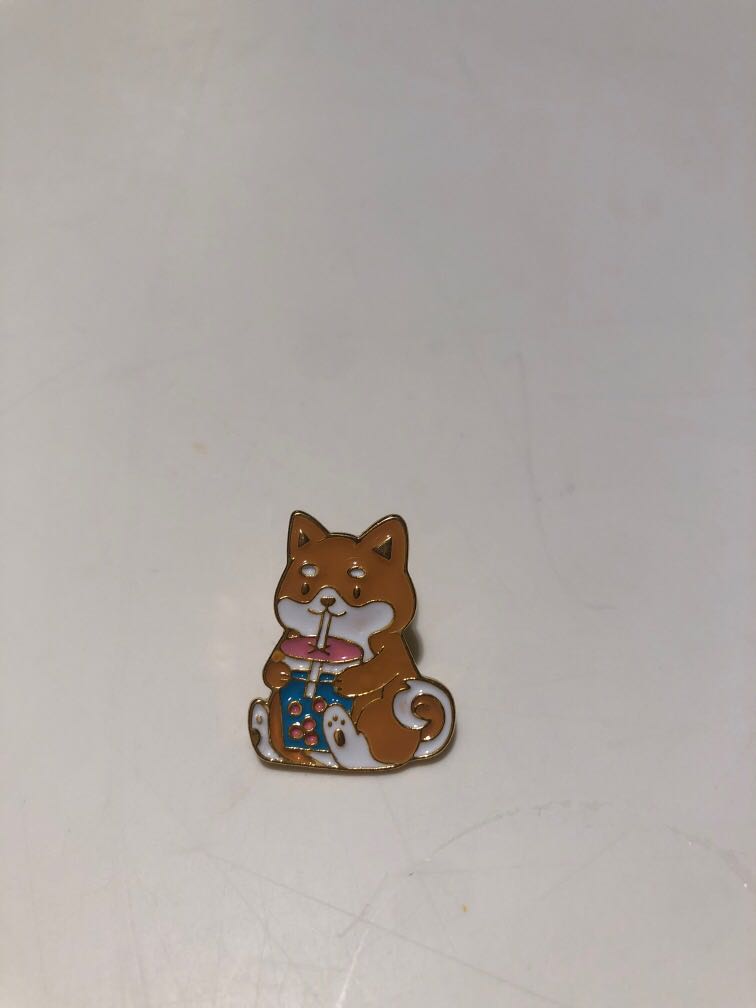Shiba drinking bubble tea pin, Hobbies & Toys, Stationery & Craft ...