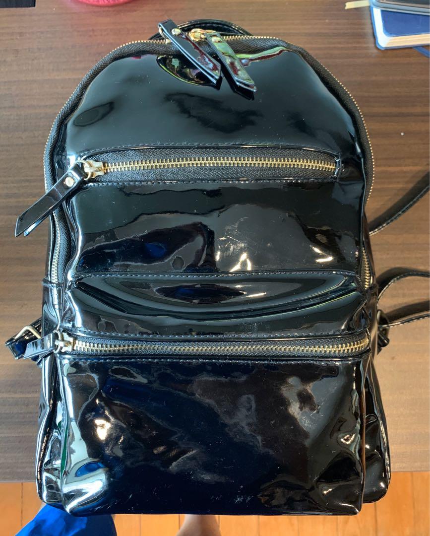 Typo Black patented leather backpack, Women's Fashion, Bags & Wallets ...