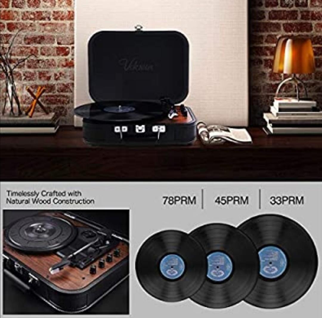 A02/0055 Record Player, VOKSUN Vintage Turntable 3-Speed 33/45/78 RPM ...
