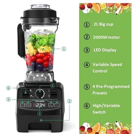 Homgeek Blender Smoothie Maker,2000W 8-Speed Smoothie Blender with 2L ...