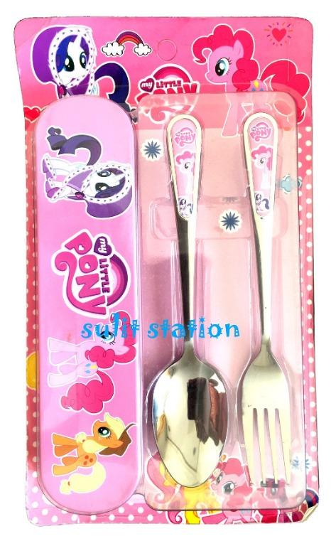 MLP MY LITTLE PONY SCHOOL FOOD STAINLESS STEEL FORK SPOON with STORAGE ...