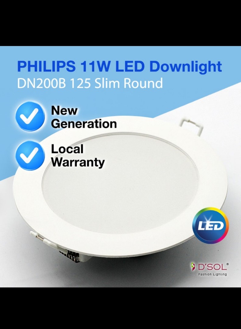 Philips 11 Watt DN200B Slim Round LED Downlight, Furniture & Home ...