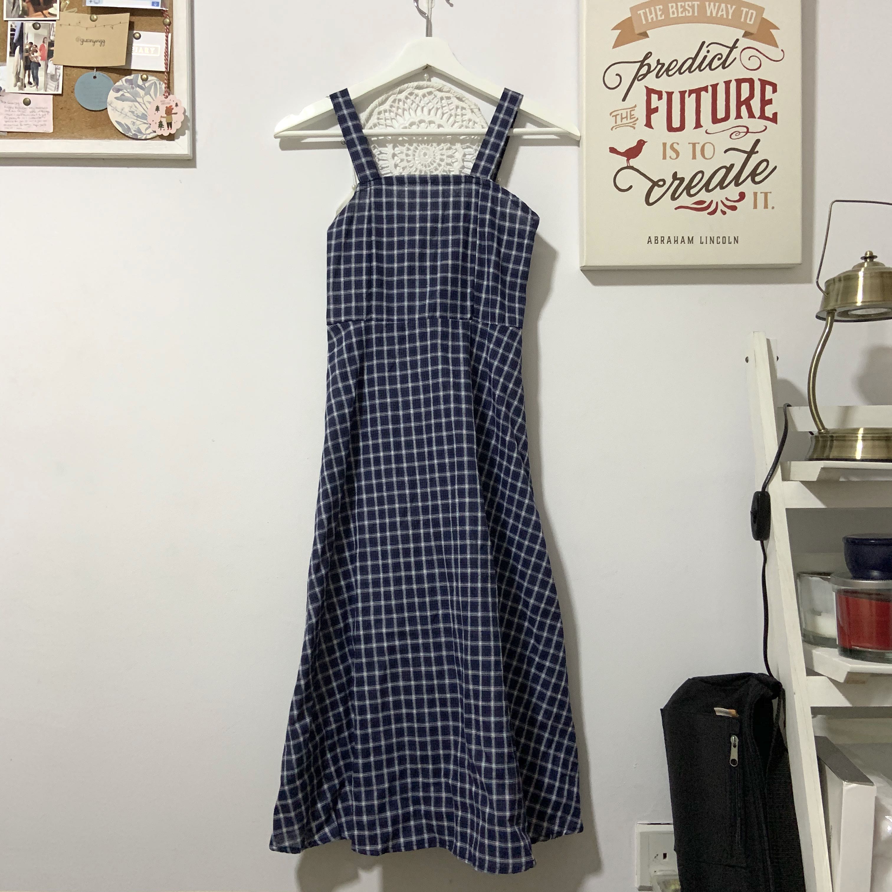 Maxi Checkered Navy Dress, Women's Fashion, Dresses & Sets, Dresses on ...