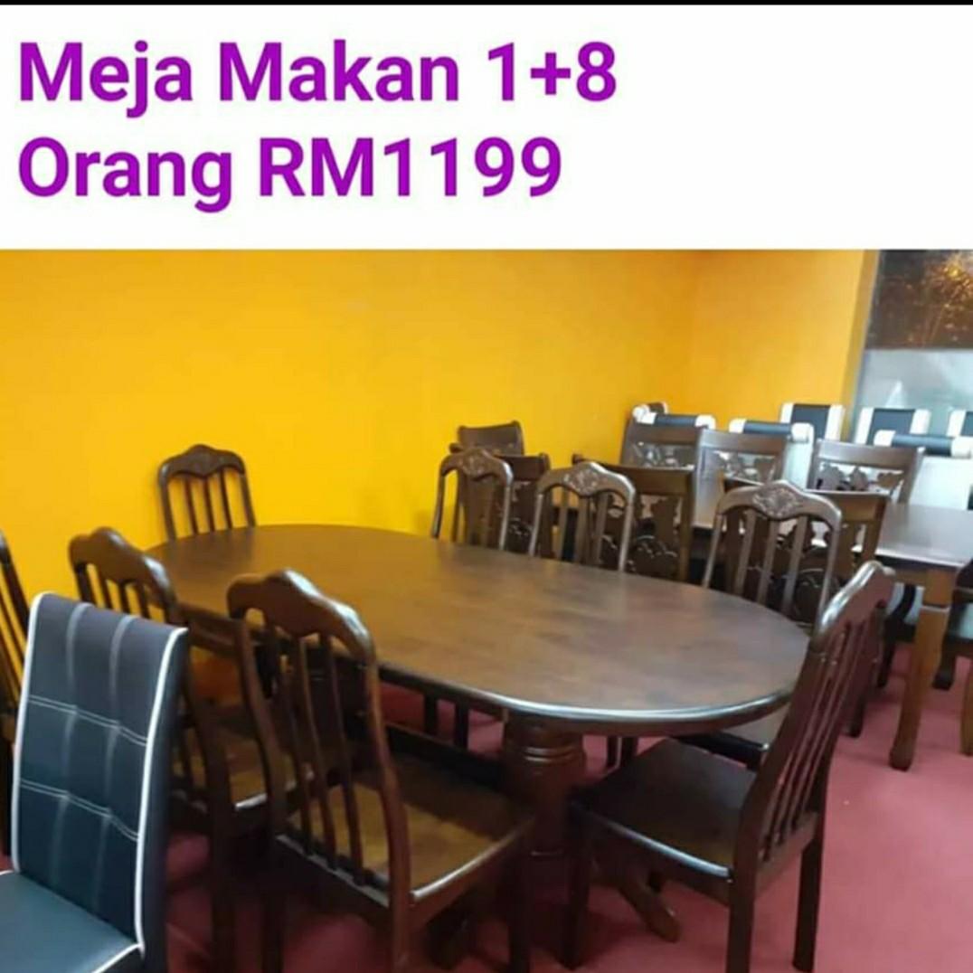 MEJA MAKAN 1+8 PROMOSI RAYA, Furniture & Home Living, Furniture, Tables ...