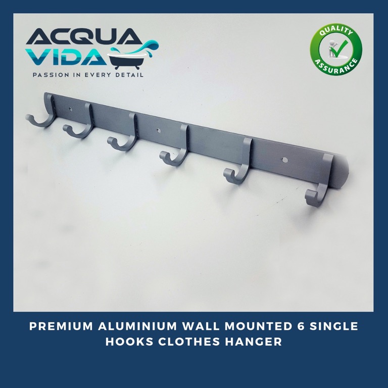 Premium Wall Mounted Aluminium 6 Single Hooks Clothes Hanger, Furniture ...