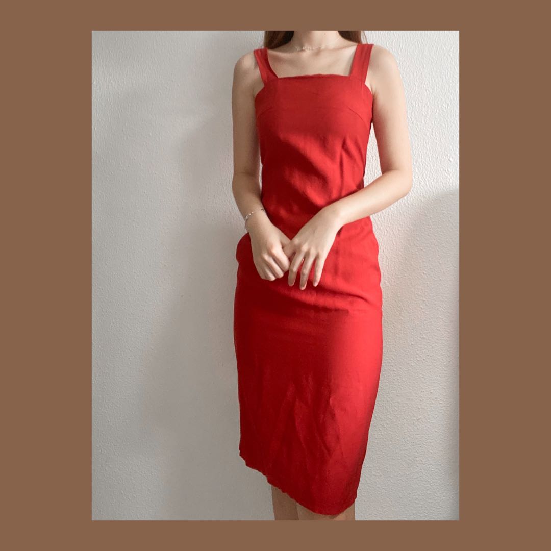 TEM rustic orange tie back midi dress, Women's Fashion, Tops ...