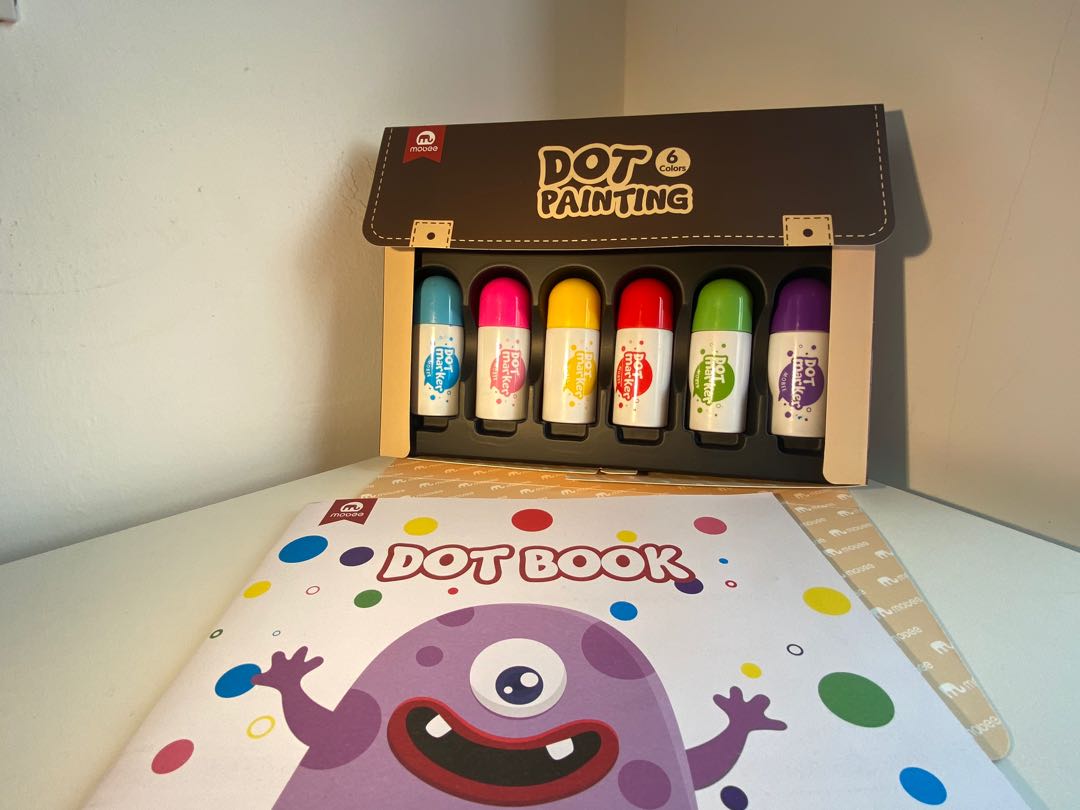 CHILDREN PAINTING & DRAWING ART SET WITH 6 COLOURS WATER BASED DOT ...
