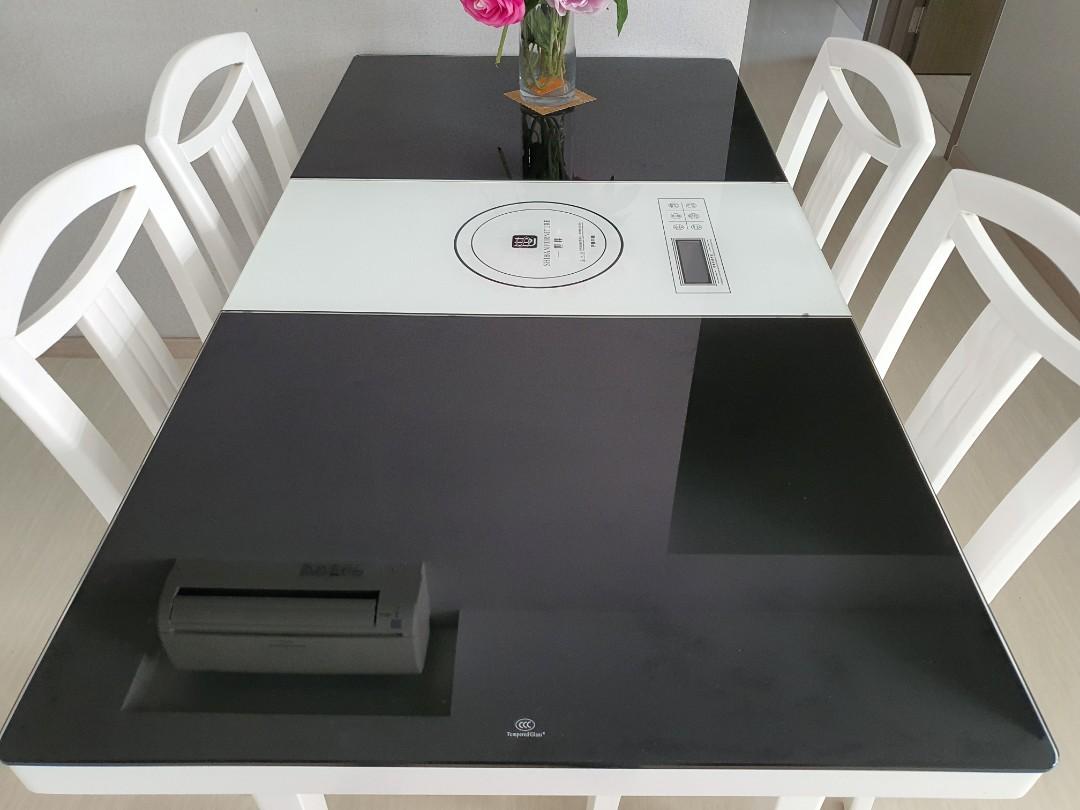 Dining table and chairs with embeded induction cooker, Furniture & Home ...