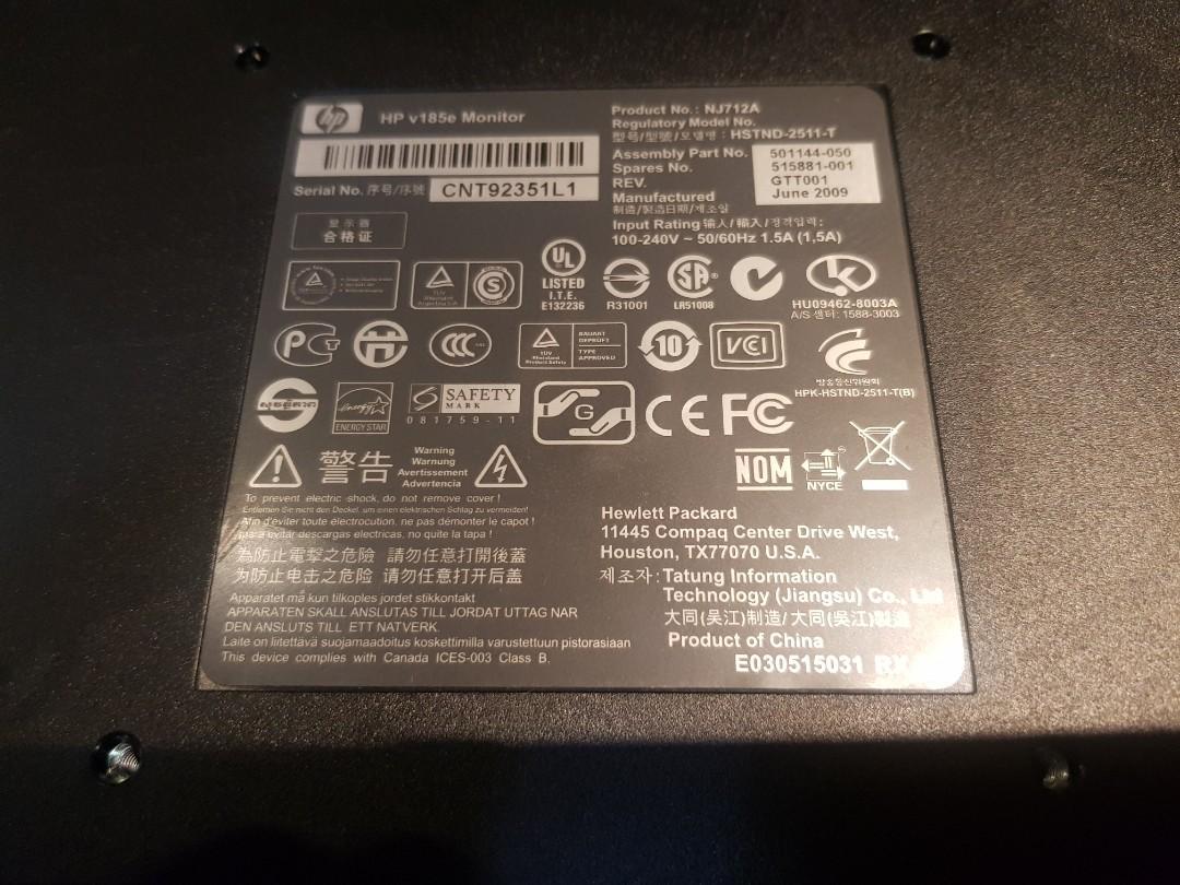 HP Monitor v185e, Computers & Tech, Parts & Accessories, Monitor ...