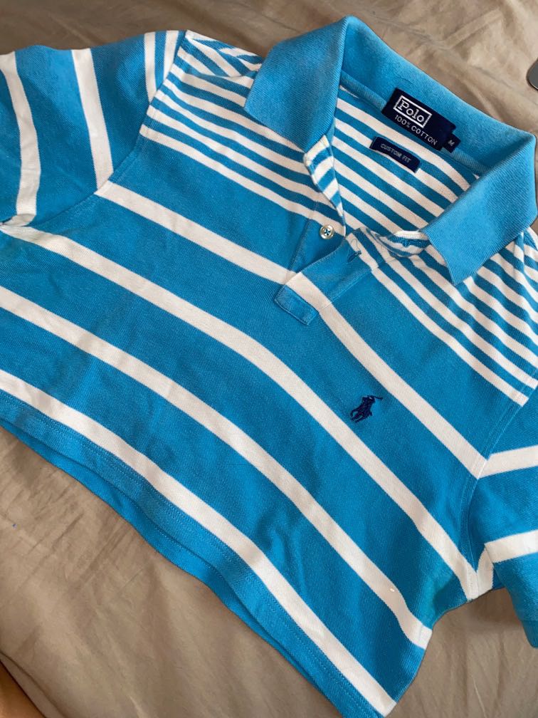 Polo Ralph Lauren Reworked Crop Polo - Blue, Women's Fashion, Tops ...