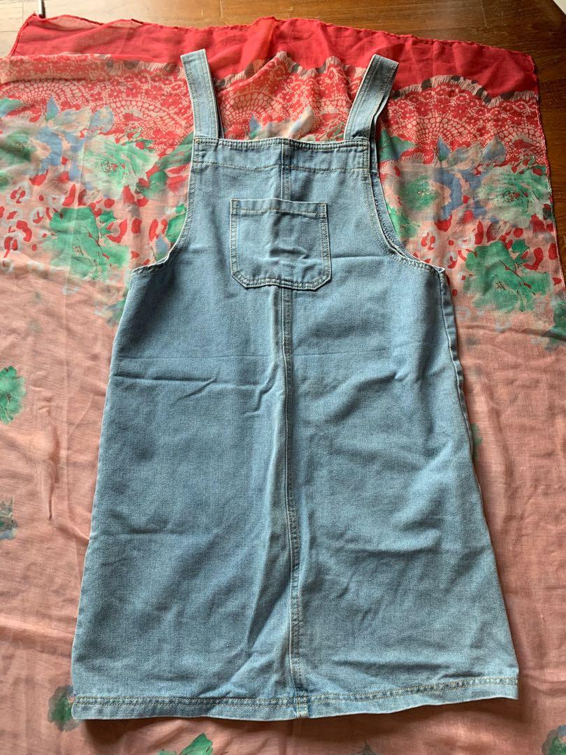 Denim Overall Midi Dress, Women's Fashion, Coats, Jackets and Outerwear ...