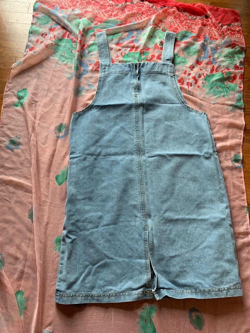 Denim Overall Midi Dress, Women's Fashion, Coats, Jackets and Outerwear ...