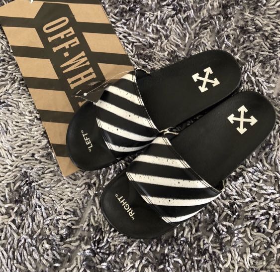 OFF WHITE CUSTOM SLIDES, Fesyen Pria, Sepatu , Sandal di Carousell