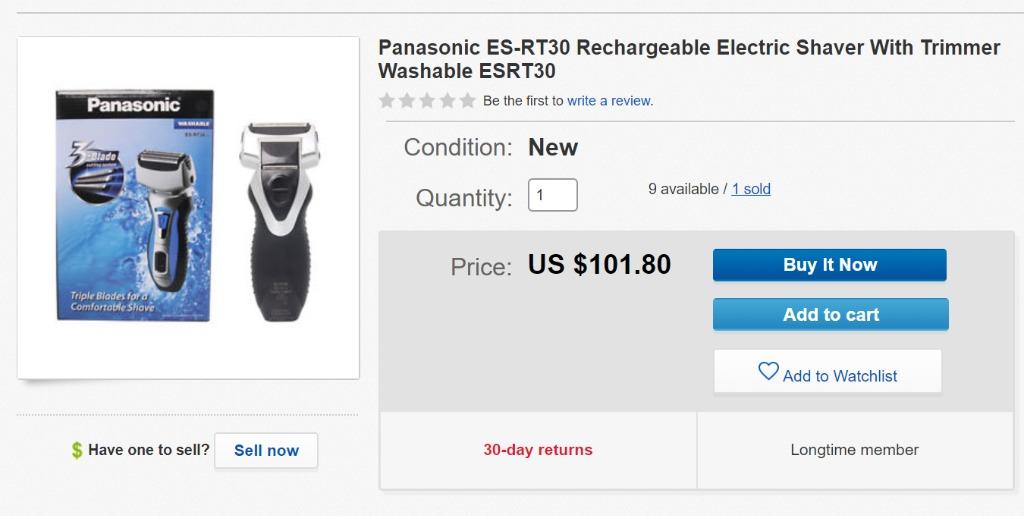 Panasonic Shaver (NEW) ES RT30 WASHABLE ReCHARGEABLE, Beauty & Personal ...