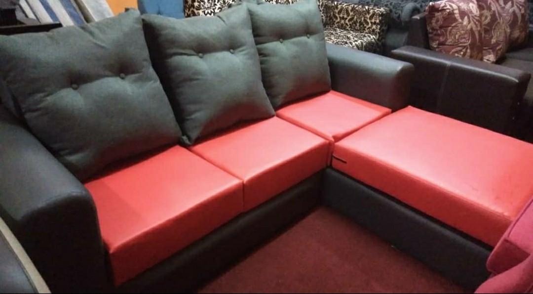 SOFA LSHAPE PVC DESIGN, Furniture & Home Living, Furniture, Sofas on Carousell