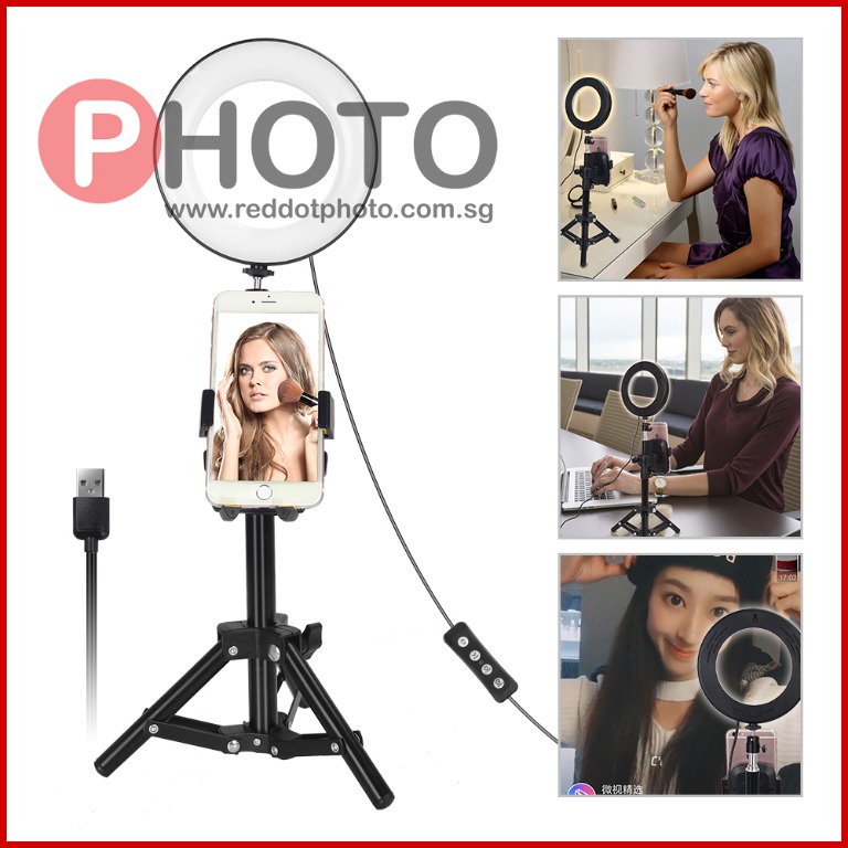6 Inch Bi-colour LED Ring Light with mini stand and smartphone holder ...