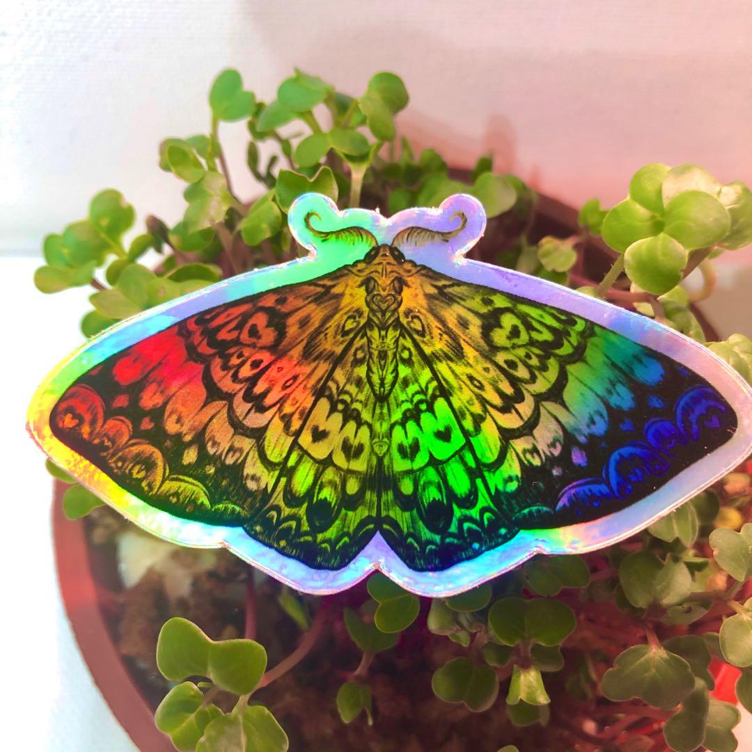 Holo Moth Sticker- holographic silver rainbow moth sticker design ...