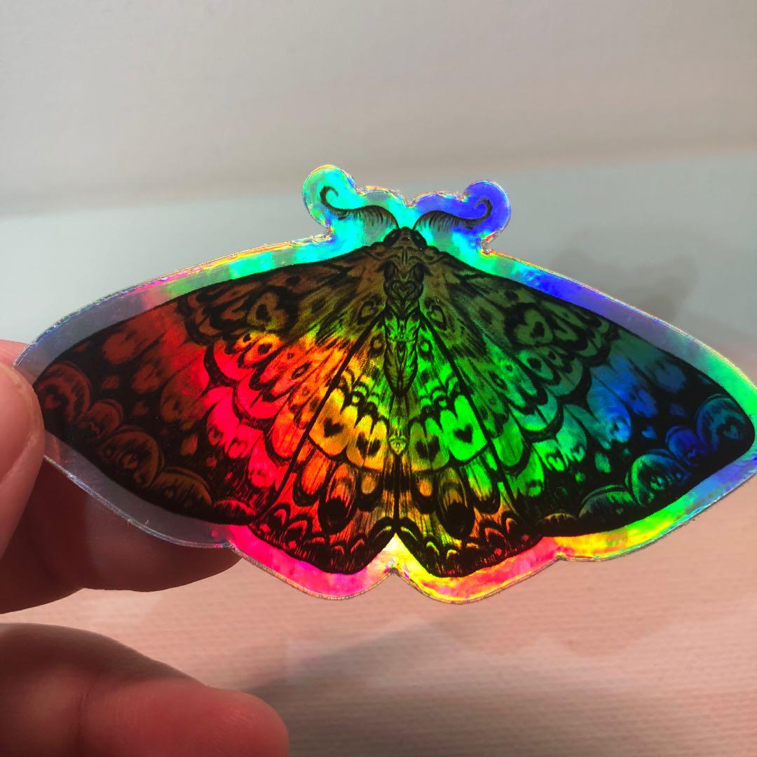 Holo Moth Sticker- holographic silver rainbow moth sticker design ...