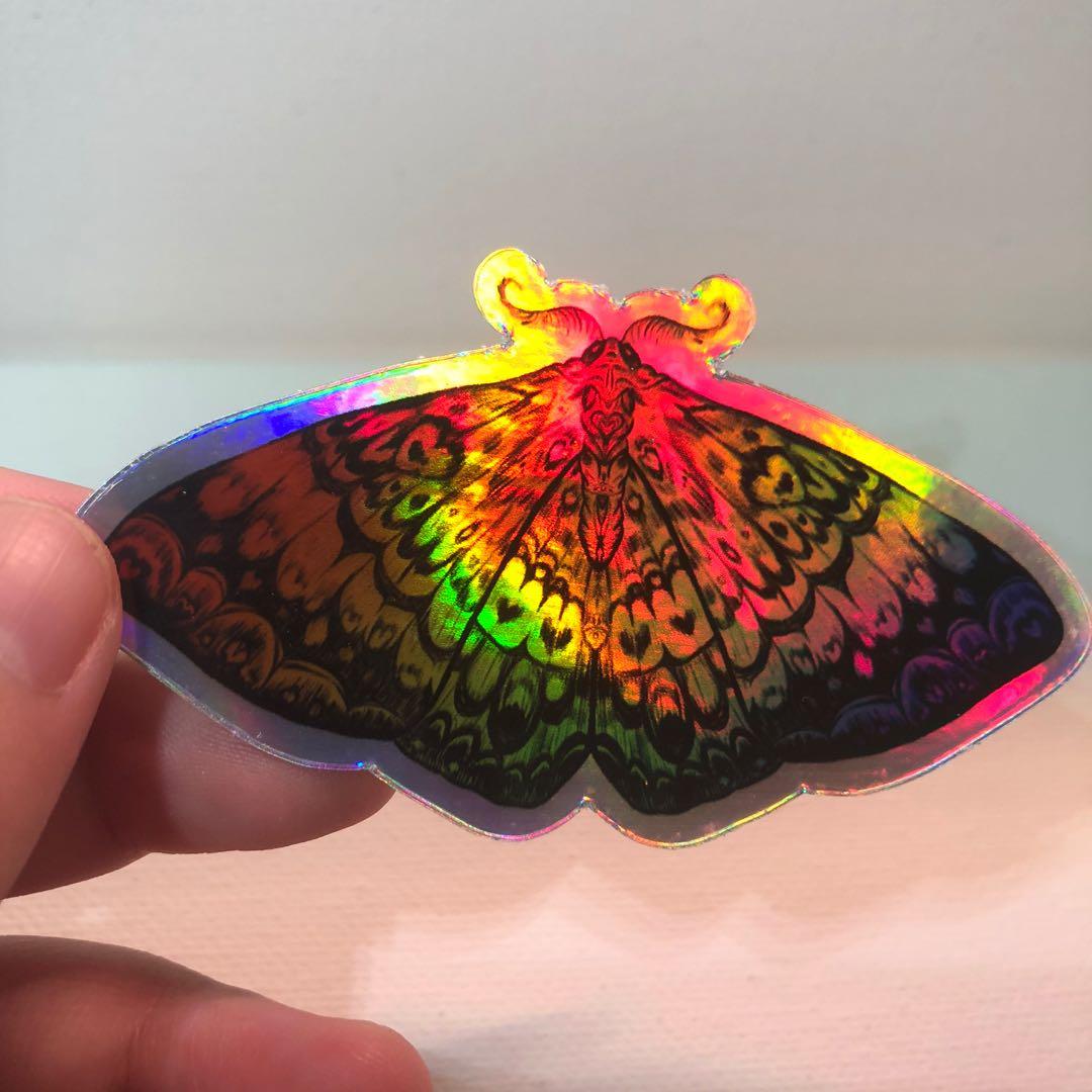 Holo Moth Sticker- holographic silver rainbow moth sticker design ...