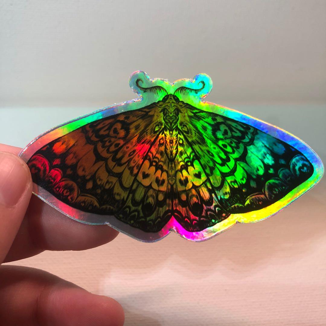Holo Moth Sticker- holographic silver rainbow moth sticker design ...