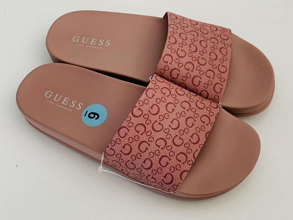NEW! GUESS PINK SIGNATURE LOGO WAITING SLIP-ON SLIDES FLIP-FLOPS ...