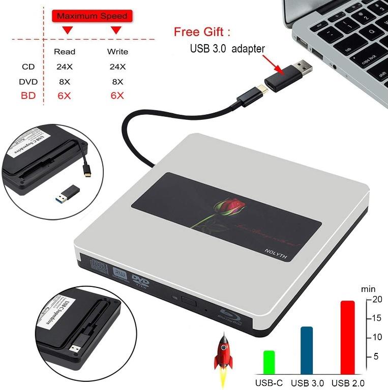 NOLYTH USB C External Blu Ray Player Burner Drive for Laptop/MacBook ...