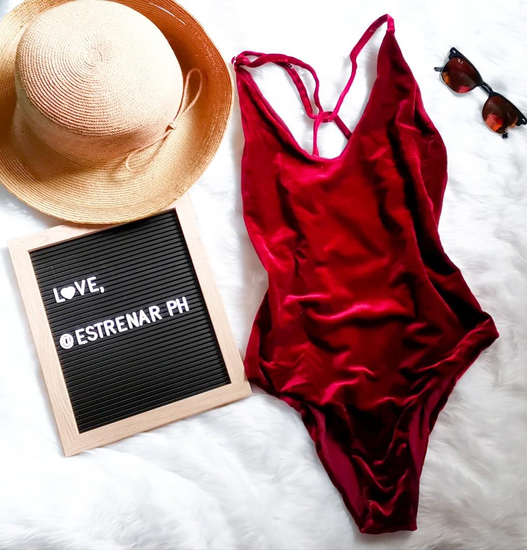 One-piece Red Velvet Swimsuit, Women's Fashion, Swimwear, Bikinis ...