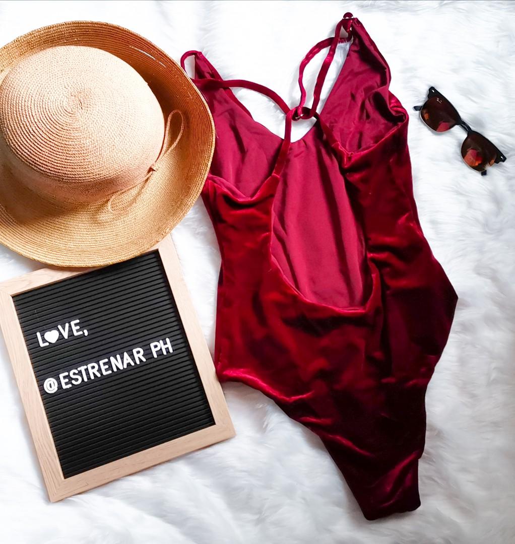 One-piece Red Velvet Swimsuit, Women's Fashion, Swimwear, Bikinis ...