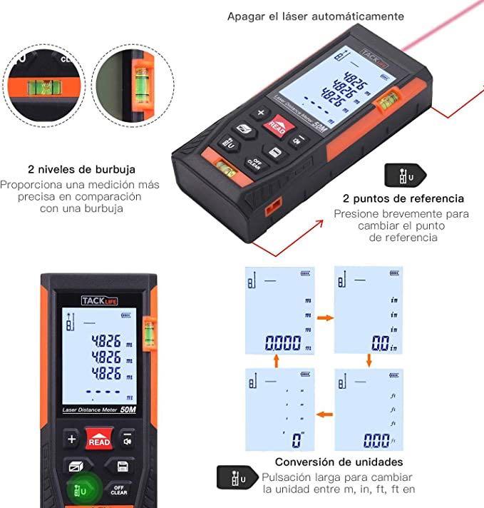 tacklife hd 40 m Classic with Large Backlit Display Meter Laser Rangefinder with 2 Bubble Metro Laser Laser Level Black and Orange Computers Tech Parts Accessories Other Accessories on Carousell