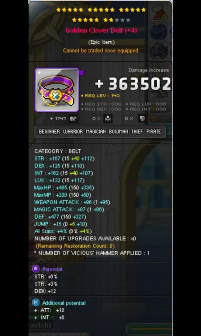 Maplesea Aquila Golden Clover Belt 22 star, Video Gaming, Gaming ...