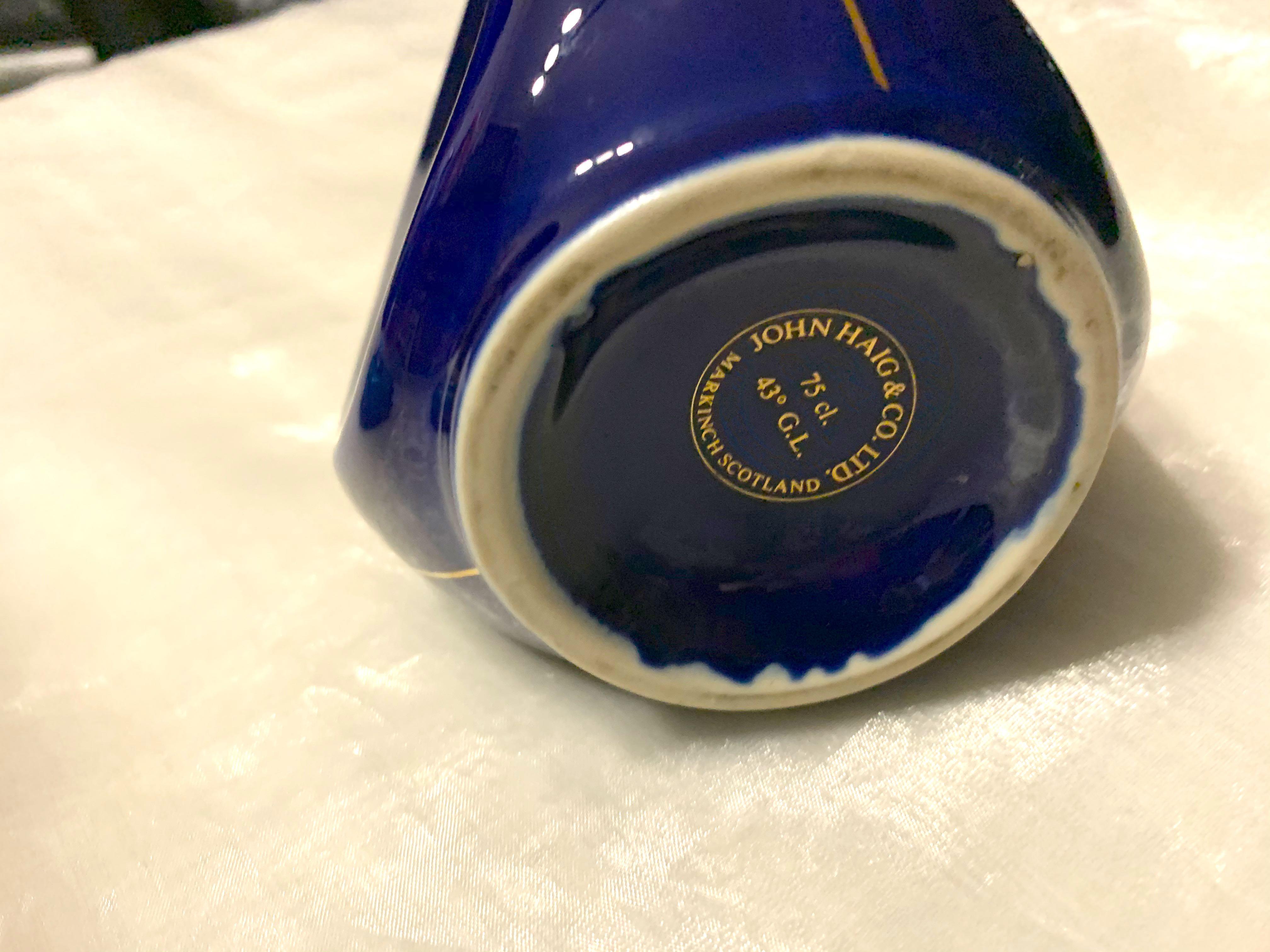 Vintage Cobalt Blue Ceramic Haig Dimple Bottle Decanter / Vase ...