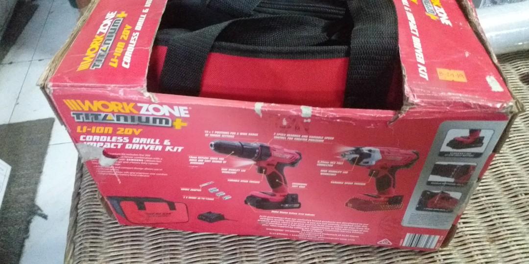 Workzone Titanium Combo Set Cordless Drill and Impact Driver 20V ...