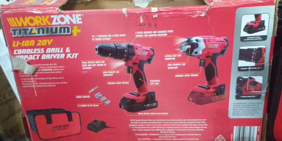 Workzone Titanium Combo Set Cordless Drill and Impact Driver 20V ...