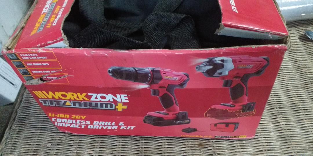 Workzone Titanium Combo Set Cordless Drill and Impact Driver 20V ...