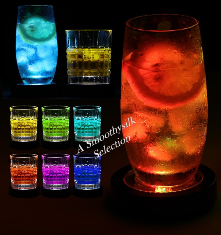Lighted LED Coasters for Beverages Cocktails Beer Whiskey Fruit Juice ...
