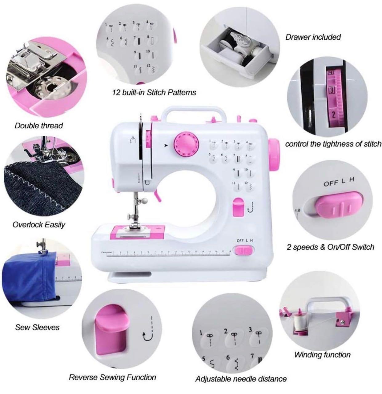 New Basic Portable Sewing Machine with 12 Built-in Stitches, 2 Speeds ...