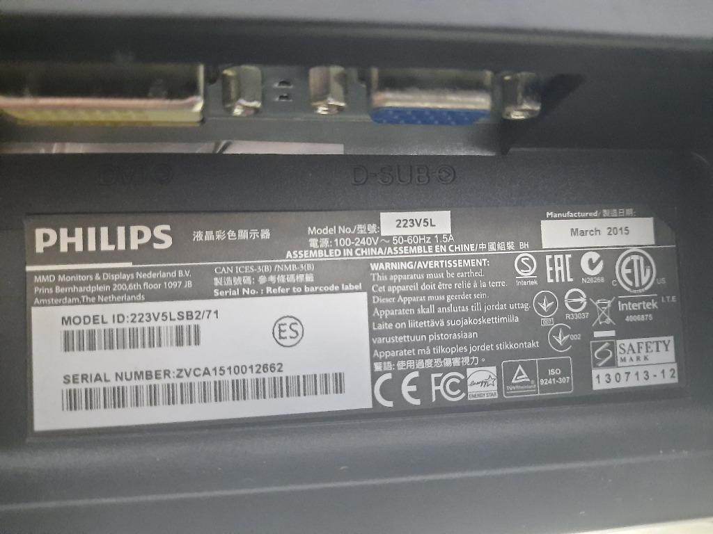 Philips 223V5L 22″ Monitor, Computers & Tech, Parts & Accessories ...