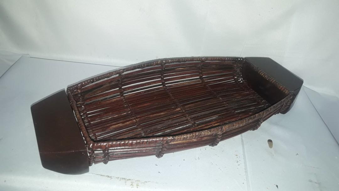 Rattan Boat Tray with Wooden Handle, Hobbies & Toys, Stationary & Craft ...