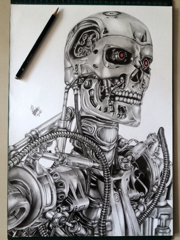 T-800 Endoskeleton Original Pencil Drawing, Hobbies & Toys, Stationery ...