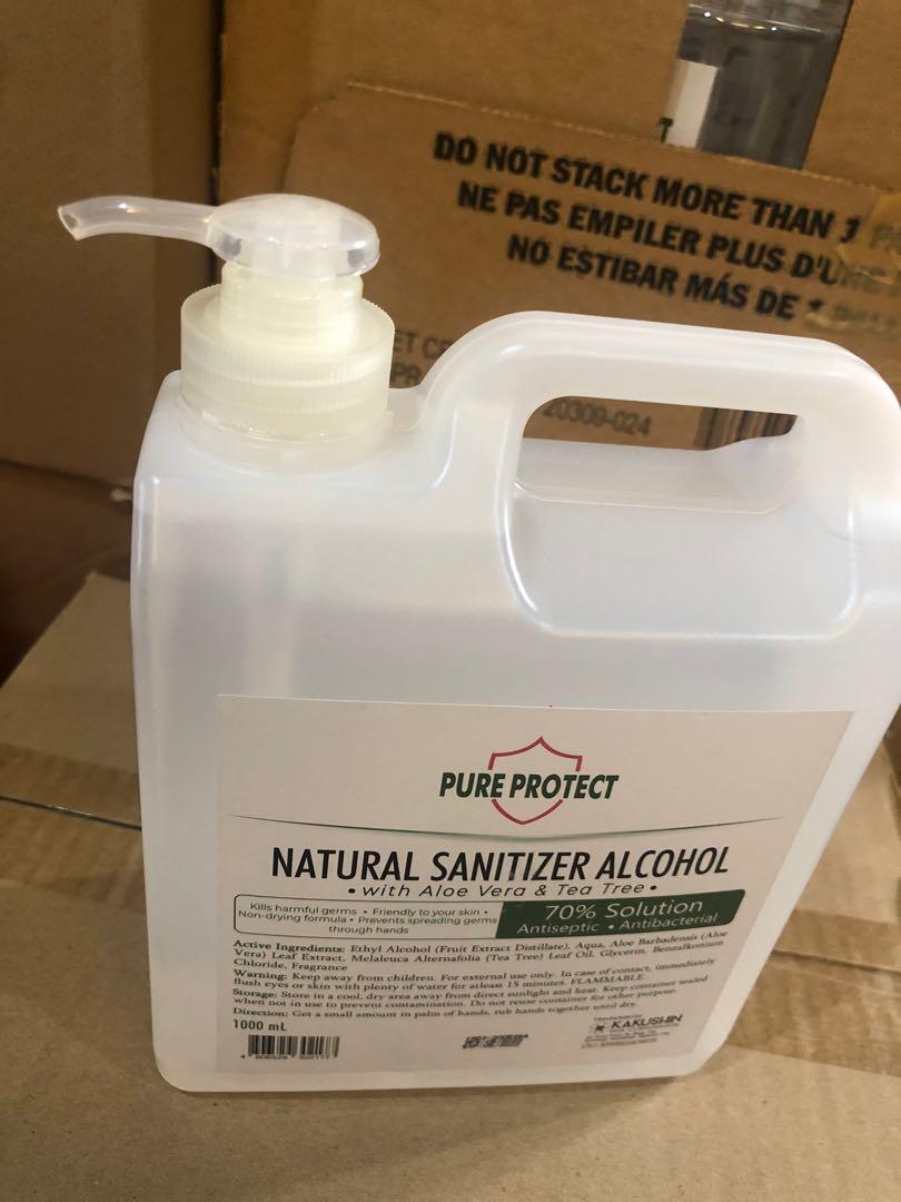 Pure Protect Natural Sanitizer Alcohol 1liter pump 70% solution, Beauty ...