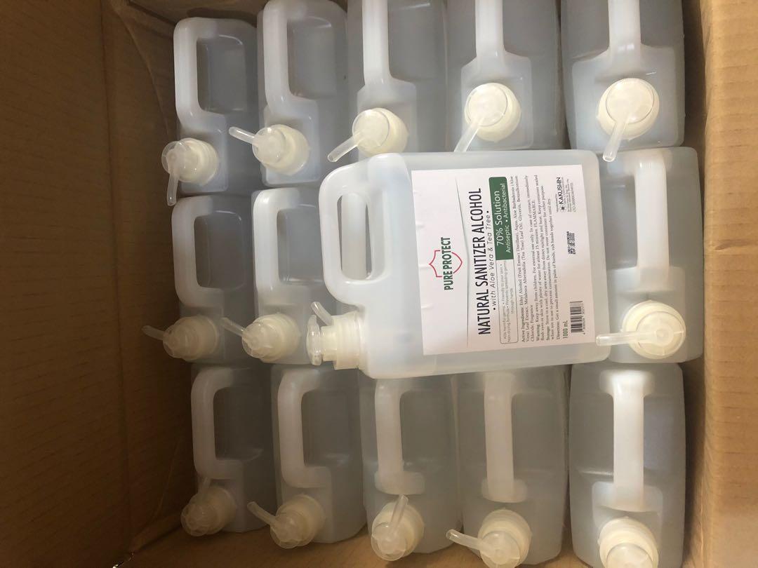 Pure Protect Natural Sanitizer Alcohol 1liter pump 70% solution, Beauty ...
